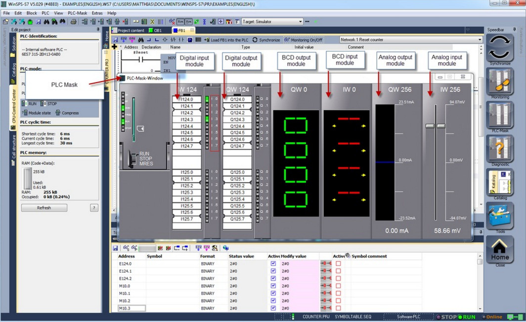 WinSPS-S7 PLC programming, simulation optimization tools (S7-300, S7-400)