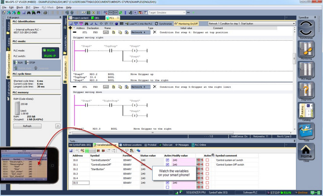 WinSPS-S7 PLC programming, simulation optimization tools (S7-300, S7-400)